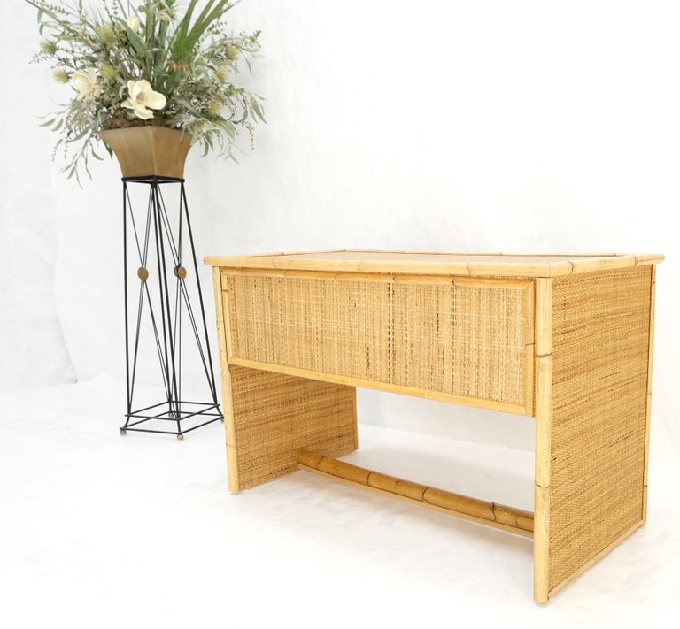 Mid-Century Modern Bamboo Rattan Cane Two Drawers Brass Pulls ...