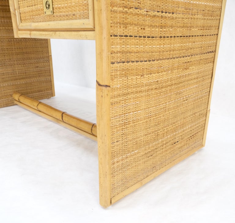 Mid-Century Modern Bamboo Rattan Cane Two Drawers Brass Pulls ...
