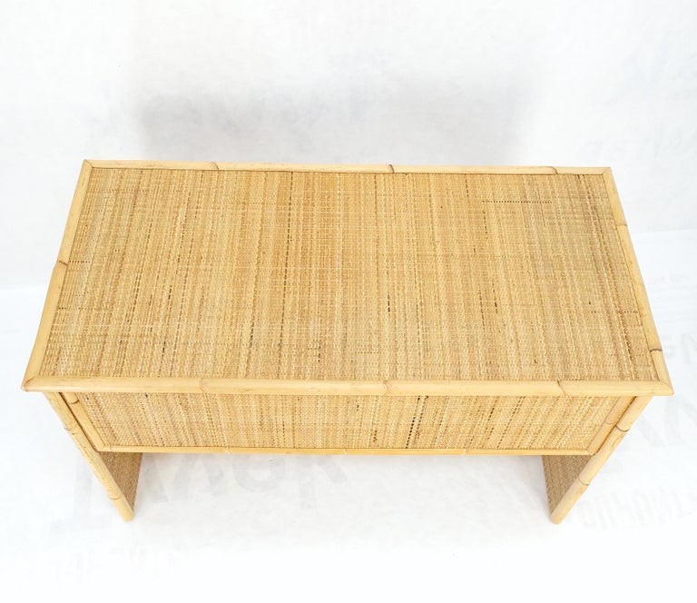 Mid-Century Modern Bamboo Rattan Cane Two Drawers Brass Pulls ...