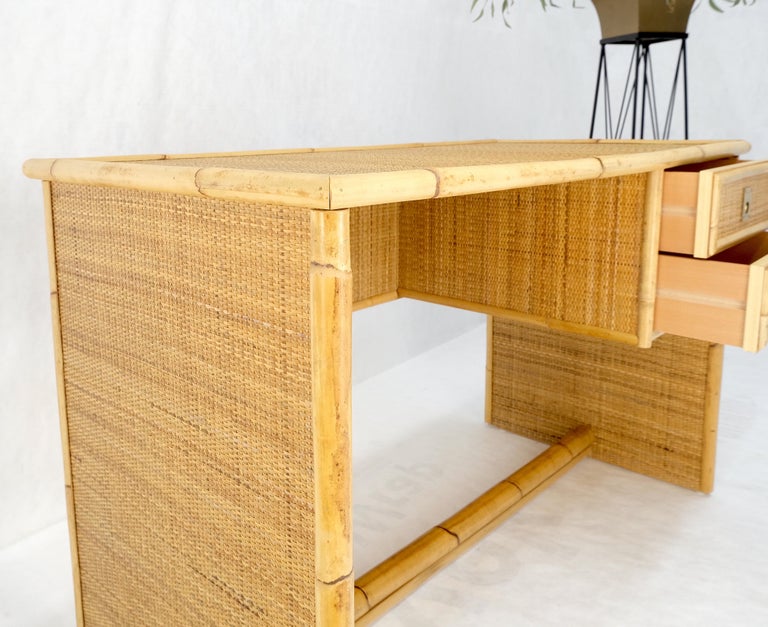 Mid-Century Modern Bamboo Rattan Cane Two Drawers Brass Pulls ...