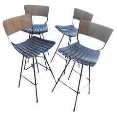 French Design and Mid-Century Modern Style Rattan Counter Bar Stool at ...