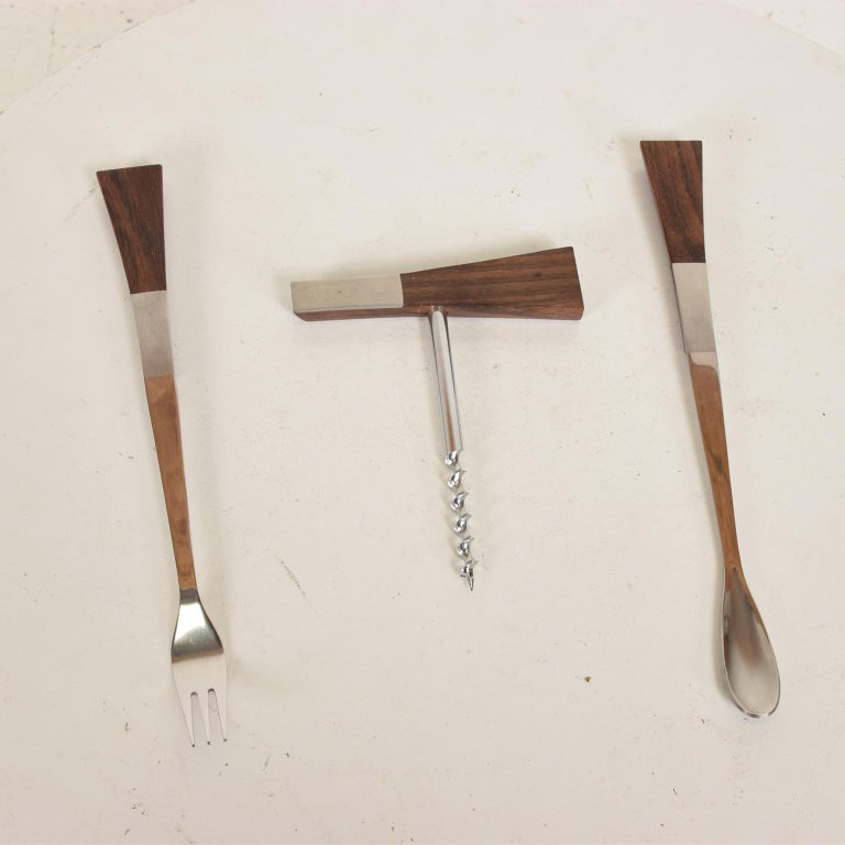 Mid-Century Modern Bar Set Accessories, Rosewood Stainless Japan at ...