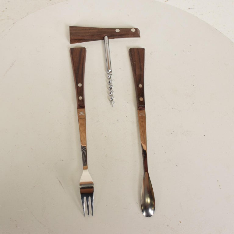 Mid-Century Modern Bar Set Accessories, Rosewood Stainless Japan at ...