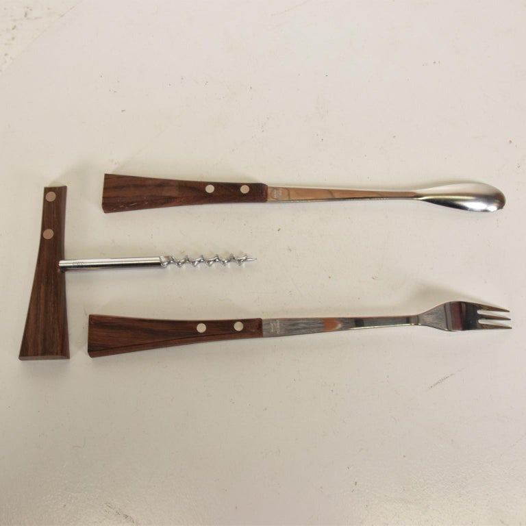 Mid-Century Modern Bar Set Accessories, Rosewood Stainless Japan at ...