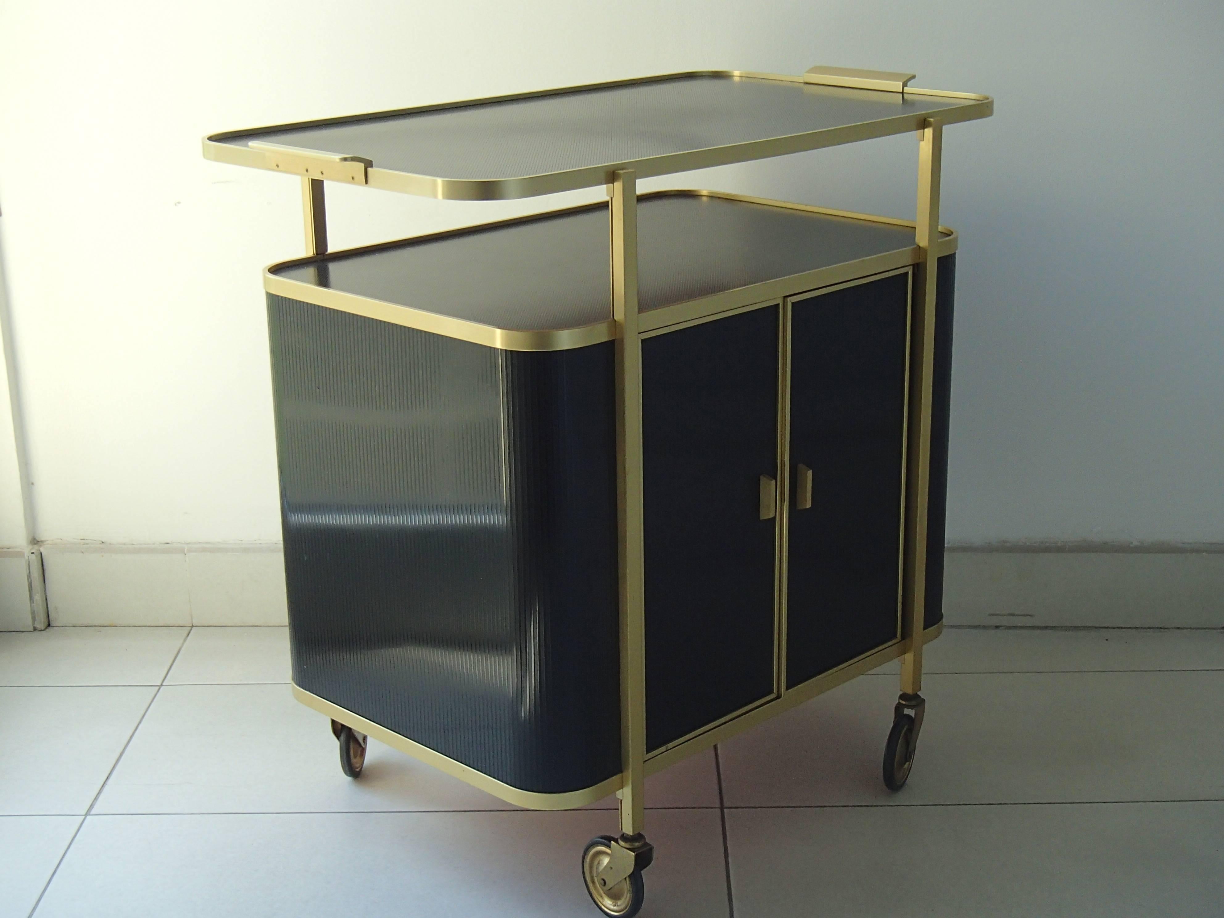 Mid-Century Modern Bar Trolley Black Aluminium Gold and Red Inside at ...