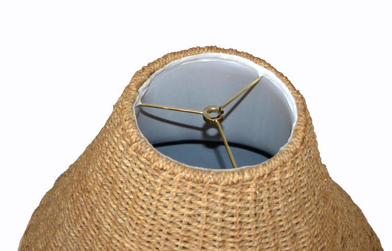 Mid-Century Modern Bell Handwoven Rattan, Wicker White Lined Fabric ...