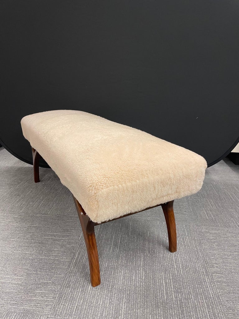 Mid-Century Modern Bench, Genuine Italian Sheepskin, Style of Gio Ponti ...