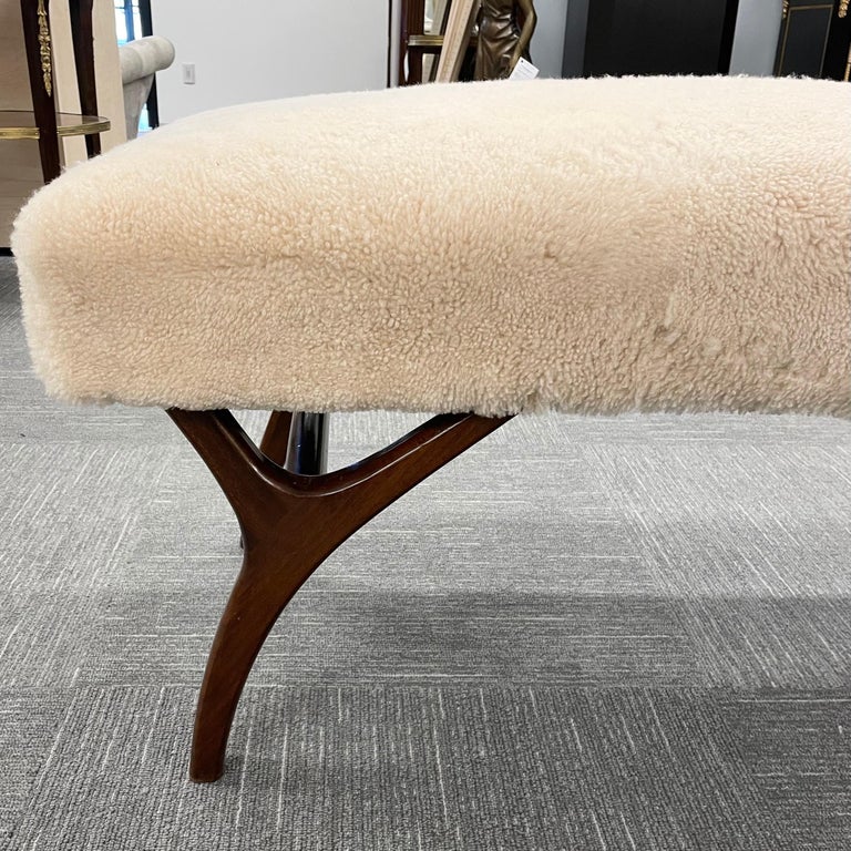 Mid-Century Modern Bench, Genuine Italian Sheepskin, Style of Gio Ponti ...