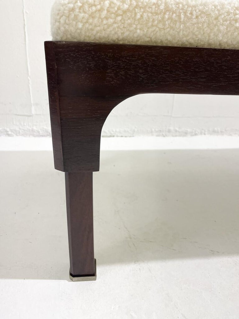 Mid-Century Modern Bench, Wood and White Bouclé Fabric, Italy, 1960s ...