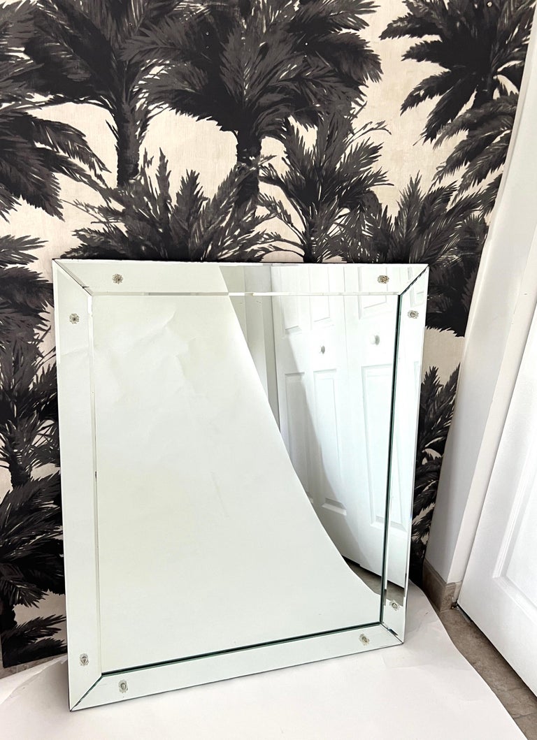 Mid-Century Modern Beveled Mirror with Rosette Details, C. 1950 For ...