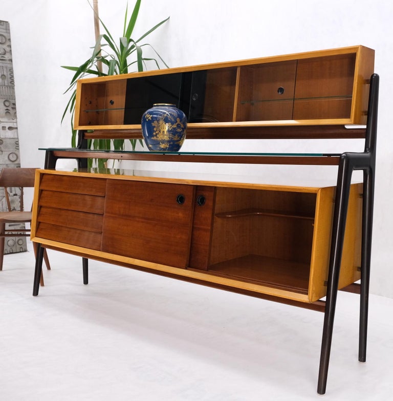 Mid-Century Modern Bi Level Long Credenza Server Dresser Cabinet ...