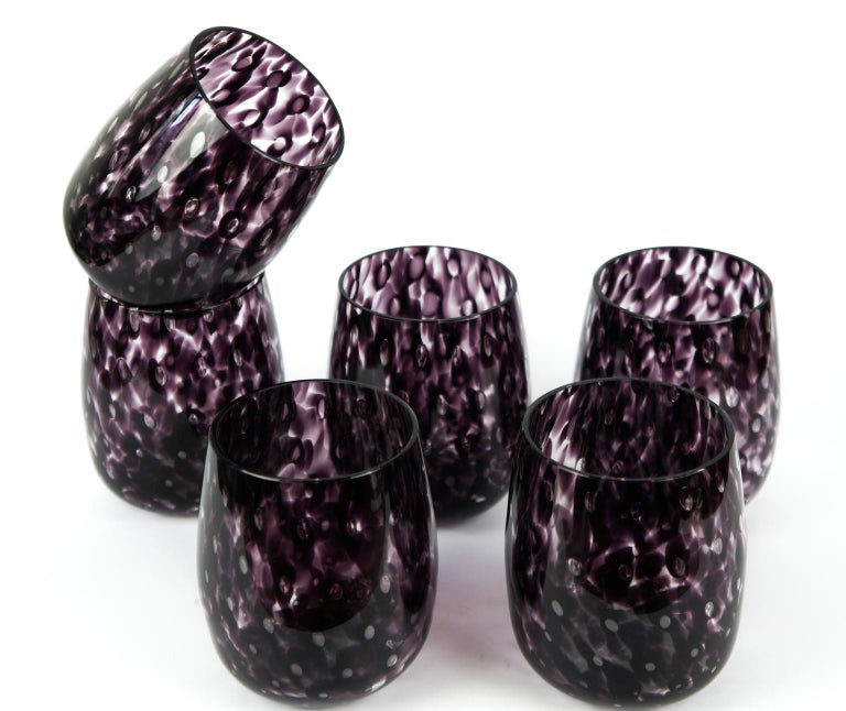 Mid-Century Modern Black Amethyst Set of Six Murano Drinking Glasses ...