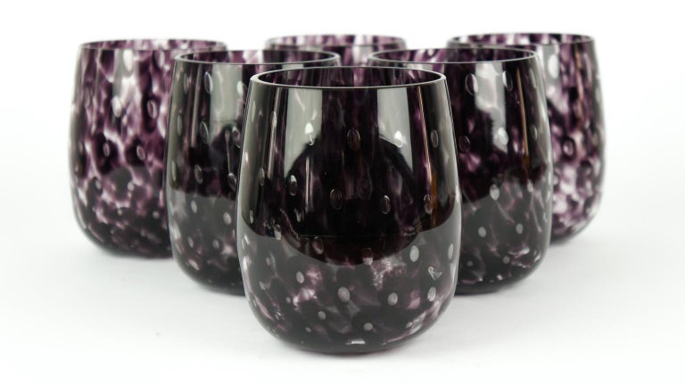 Mid-Century Modern Black Amethyst Set of Six Murano Drinking Glasses ...