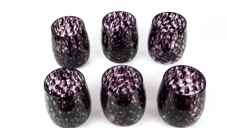 Mid-Century Modern Black Amethyst Set of Six Murano Drinking Glasses ...