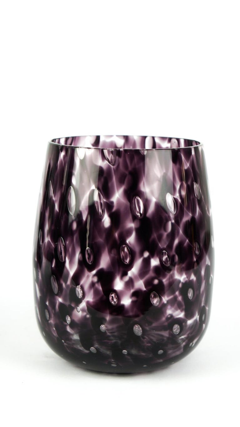 Mid-Century Modern Black Amethyst Set of Six Murano Drinking Glasses ...