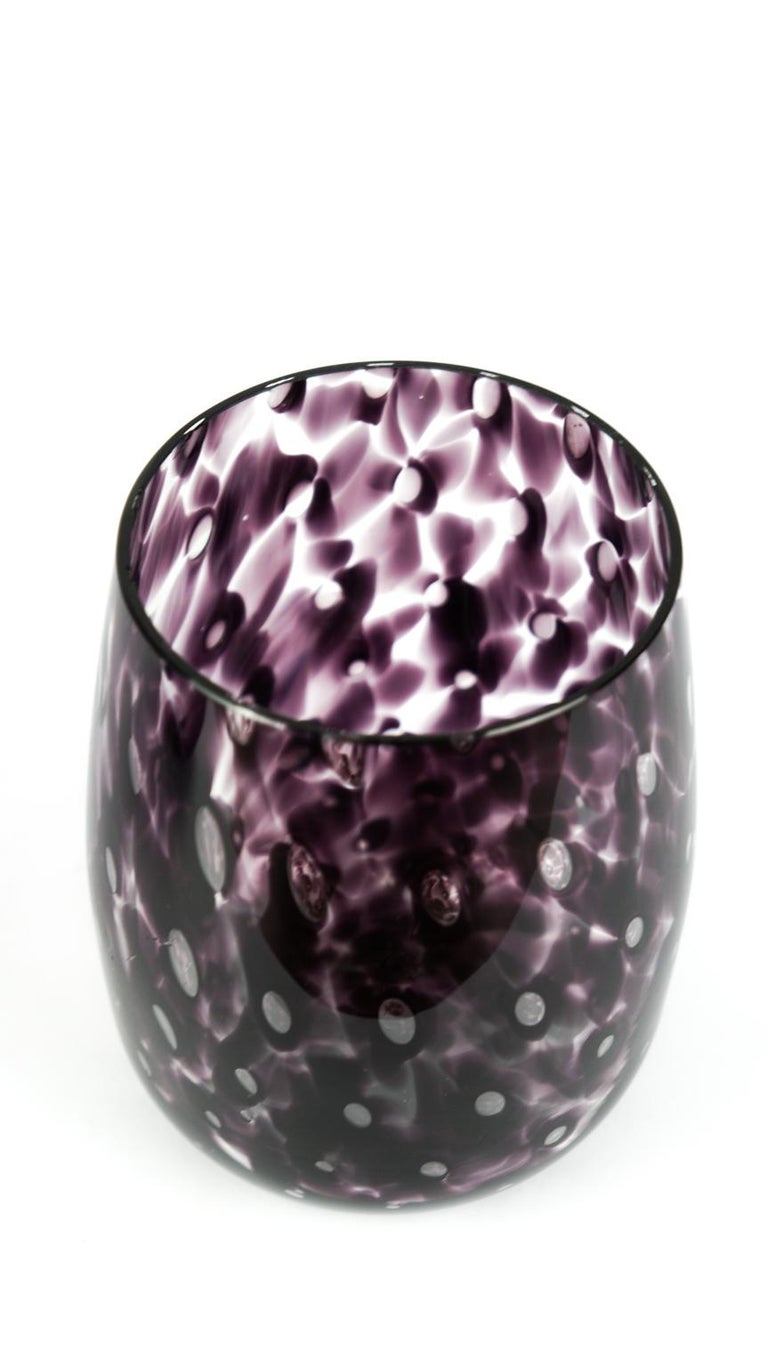 Mid-Century Modern Black Amethyst Set of Six Murano Drinking Glasses ...