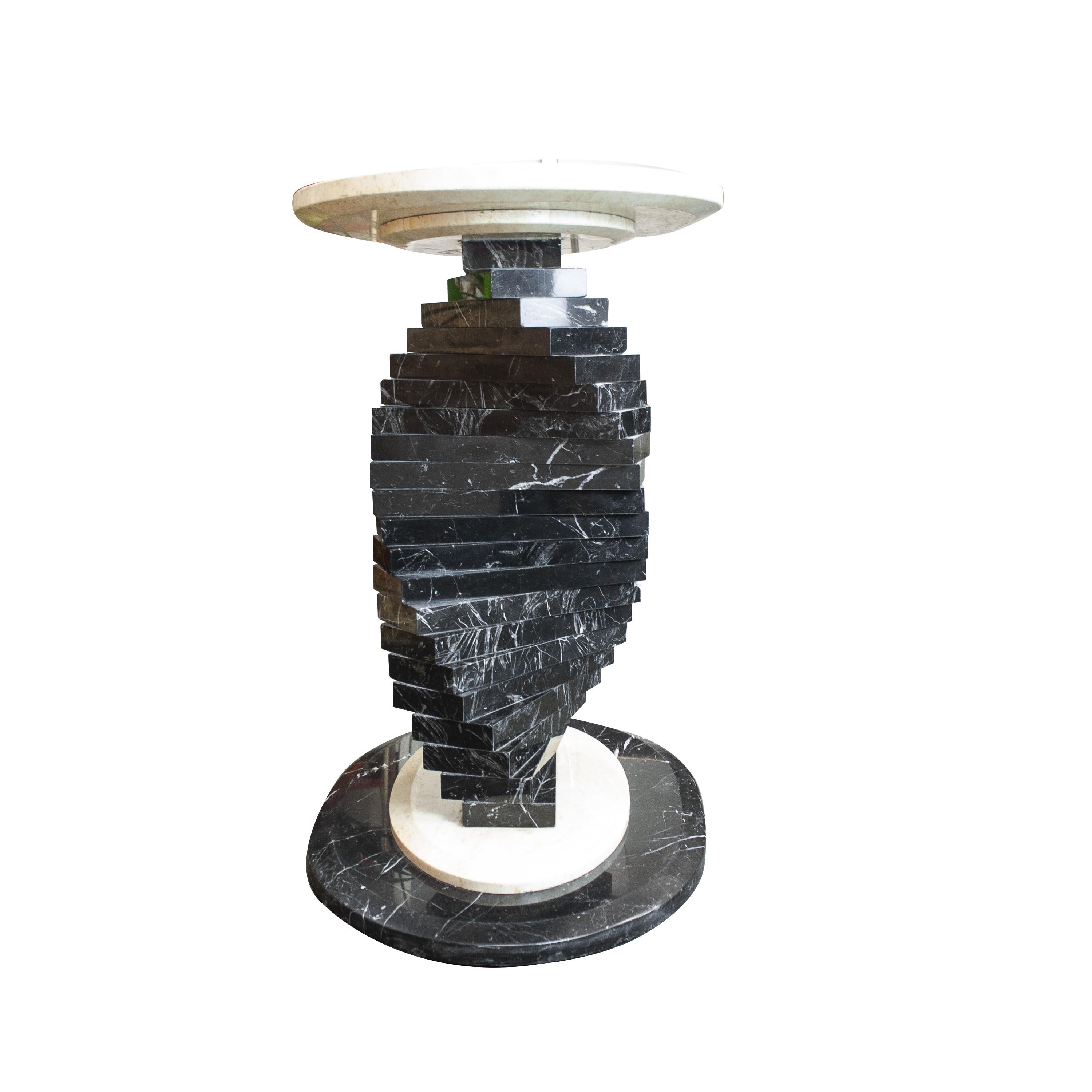 Mid-Century Modern Black and White Spiral Marble Table Base, Italy ...