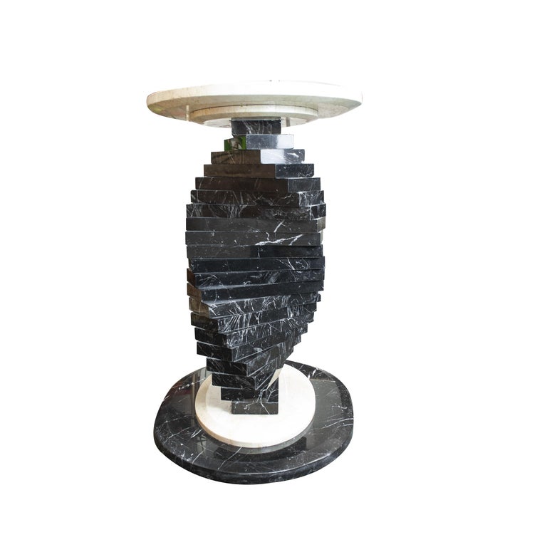 Mid-Century Modern Black and White Spiral Marble Table Base, Italy ...