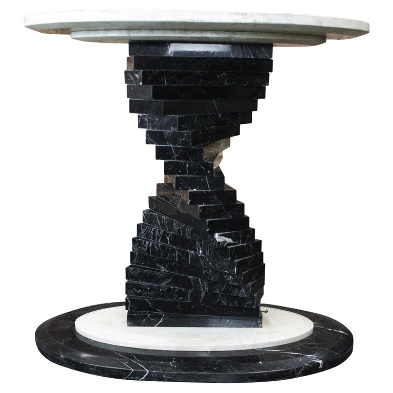 Mid-Century Modern Black and White Spiral Marble Table Base, Italy ...