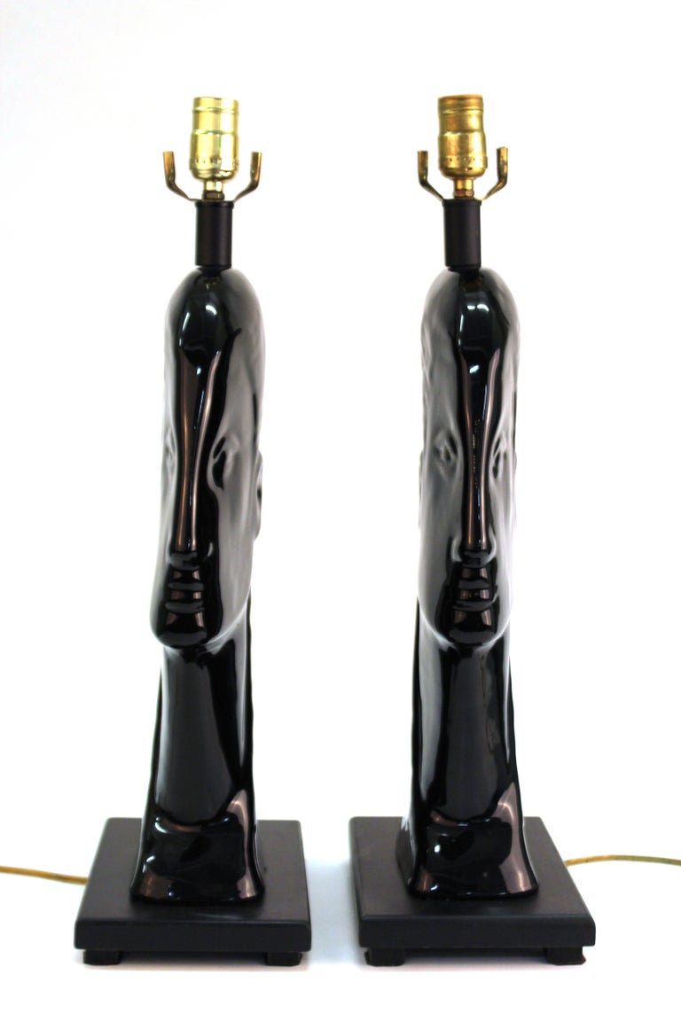 Mid-Century Modern Black Ceramic Head Table Lamps at 1stDibs