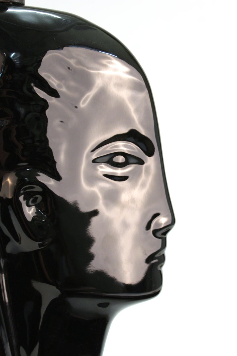 Mid-Century Modern Black Ceramic Head Table Lamps at 1stDibs