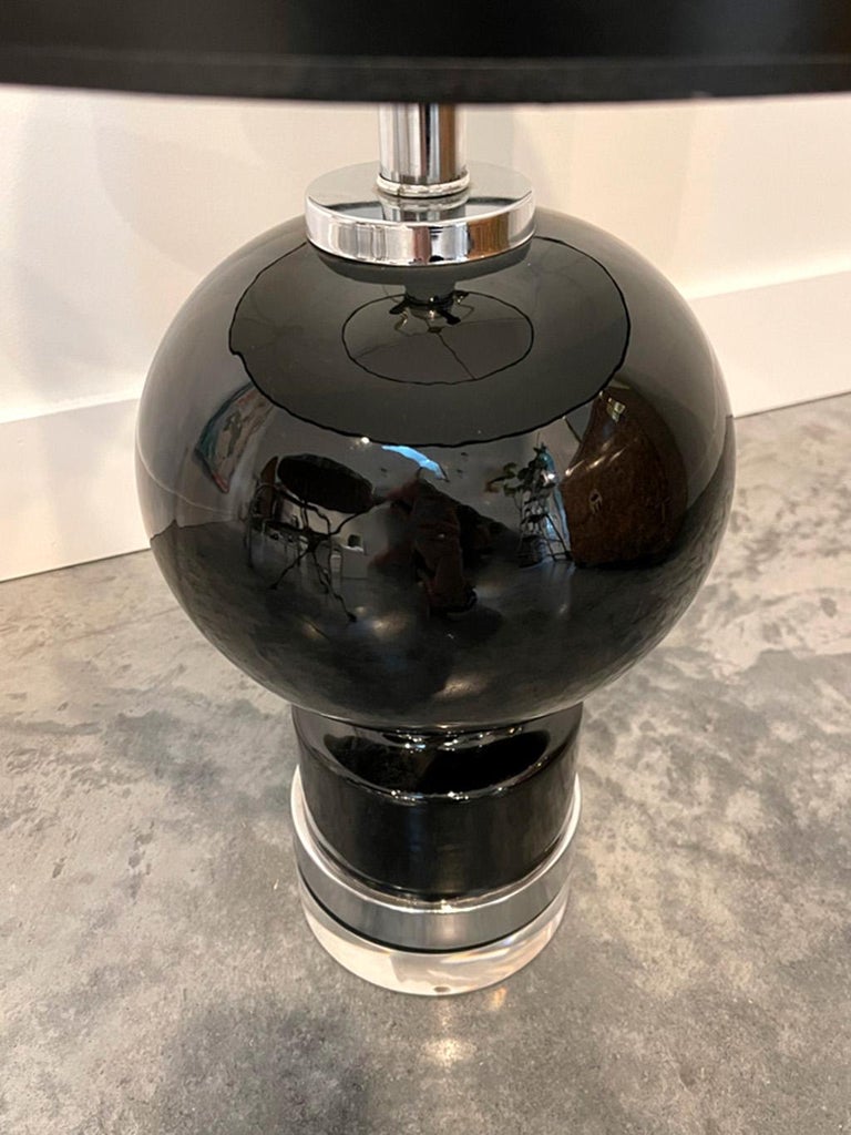 Mid-Century Modern Black Ceramic Lamps with Chrome and Lucite Bases For ...