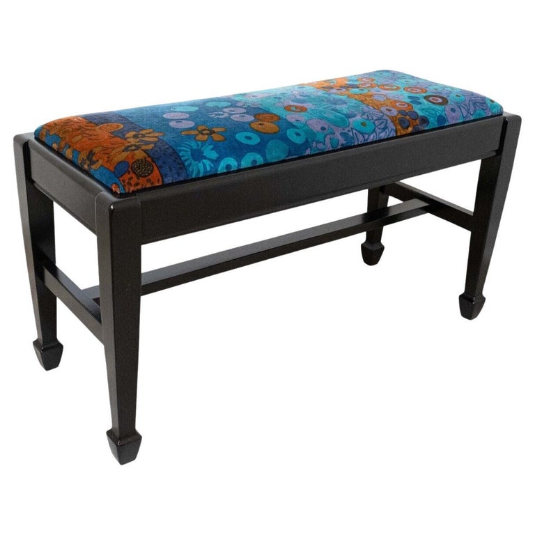 Mid-Century Modern Black Ebonized Bench with Jack Lenor Larsen Fabric ...