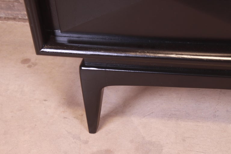 Mid-Century Modern Black Lacquered Diamond Front Highboy Dresser by ...