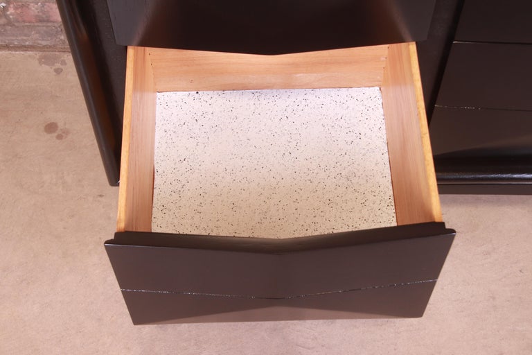 Mid-Century Modern Black Lacquered Diamond Front Highboy Dresser by ...