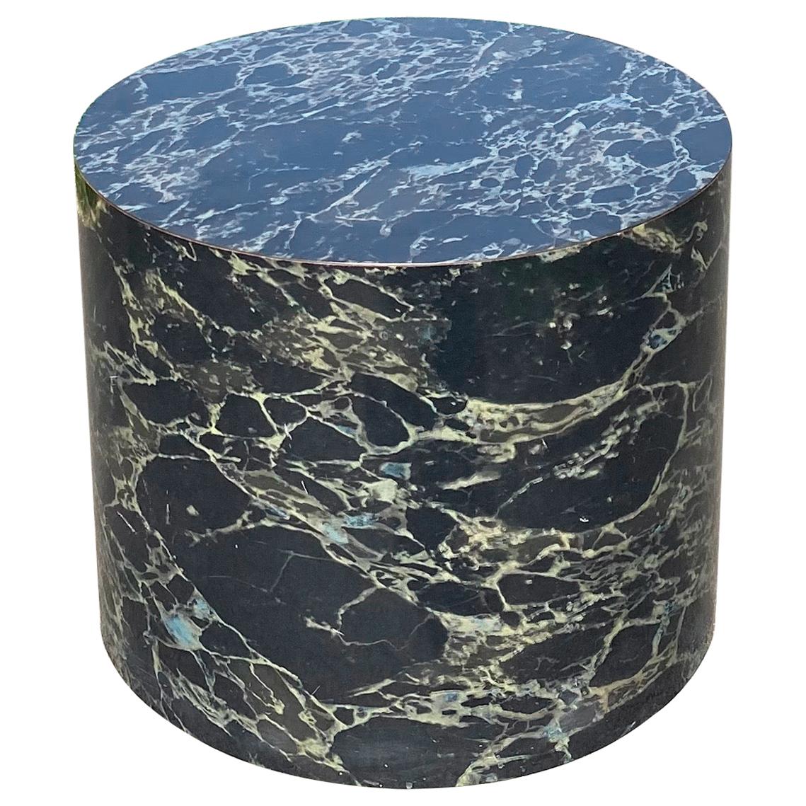 Mid-Century Modern Black Marble Round Drum Cocktail or End Table, 1970 ...