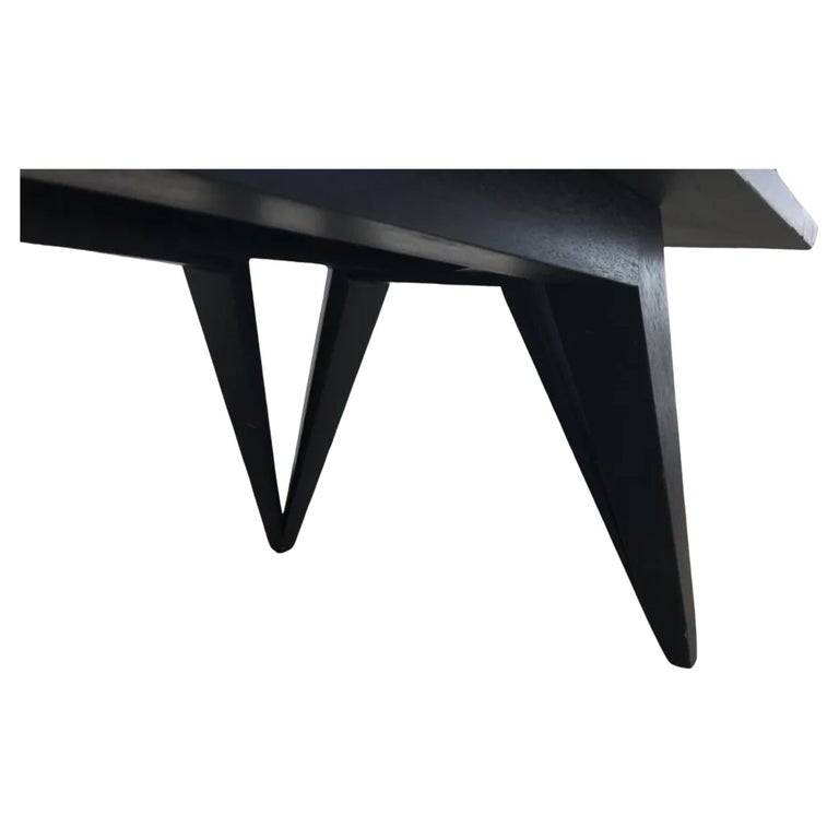 Mid-Century Modern Black Solid Wood Bench with split tapered legs For ...