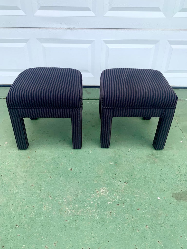 Mid-Century Modern Black Striped Parsons Stools in the Style of Milo ...