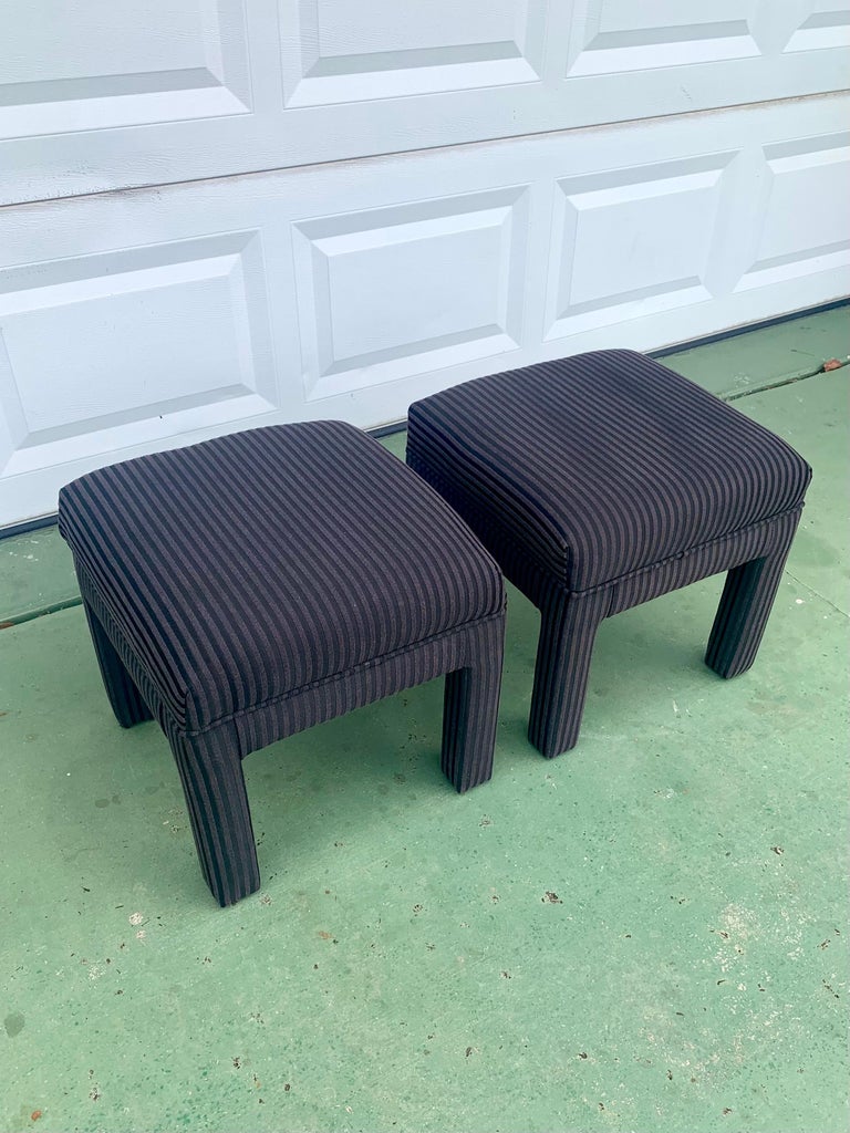 Mid-Century Modern Black Striped Parsons Stools in the Style of Milo ...