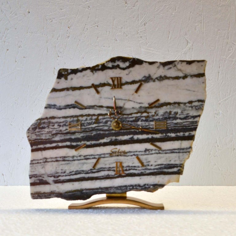 Mid-Century Modern Black and White Marble Table Clock by Selva Junghans ...