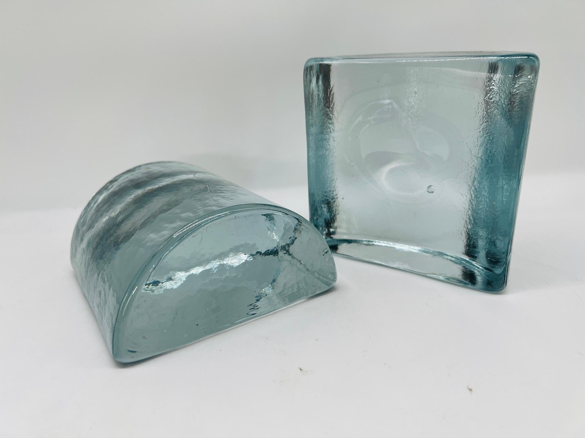 Mid-Century Modern Blenko Clear Glass Half Circle Bookends by Wayne ...