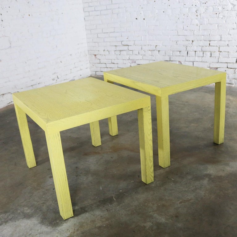 Mid-Century Modern Blonde Cerused Oak Parsons End Tables Style Wormley ...