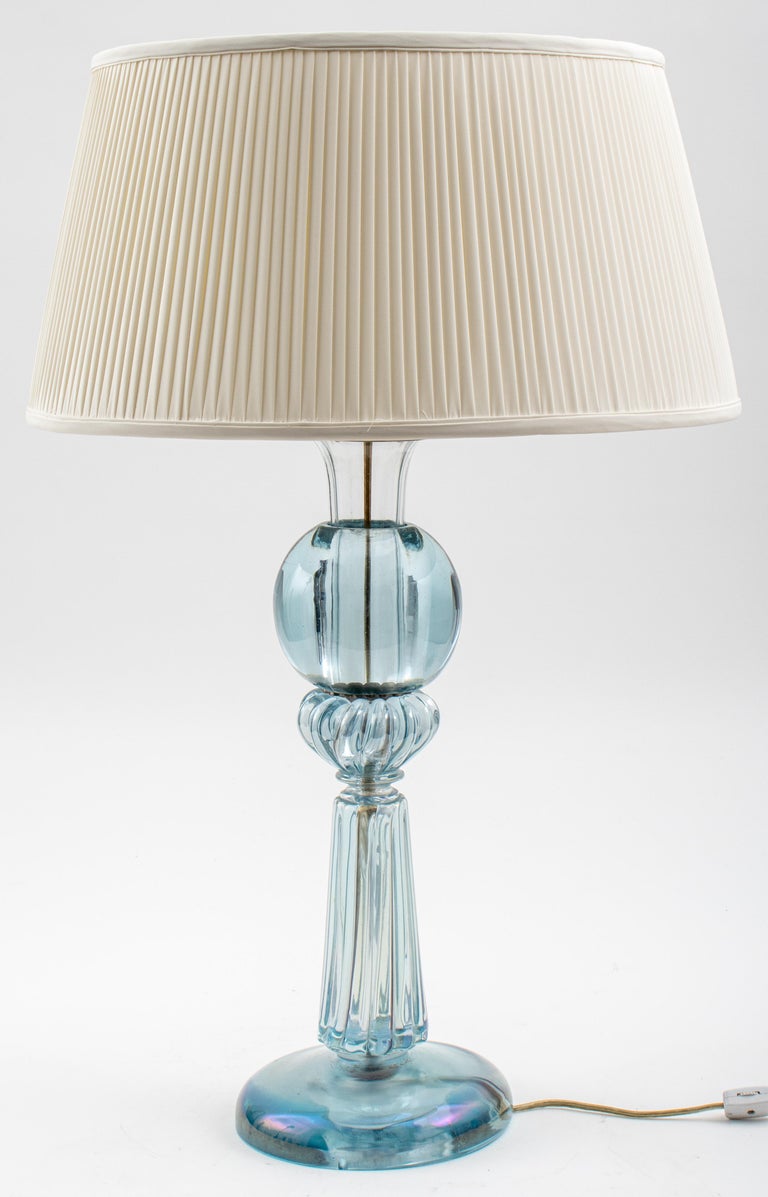 Mid-Century Modern Blue Glass Table Lamp For Sale at 1stDibs