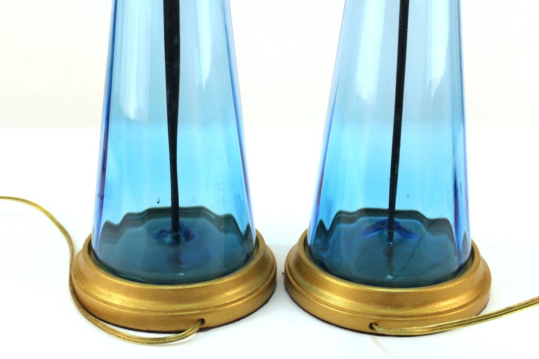 Mid Century Modern Blue Glass Table Lamps At 1stdibs