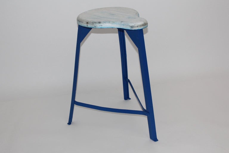 Mid-Century Modern Blue Metal Vintage Industry Stool, 1950s For Sale at ...