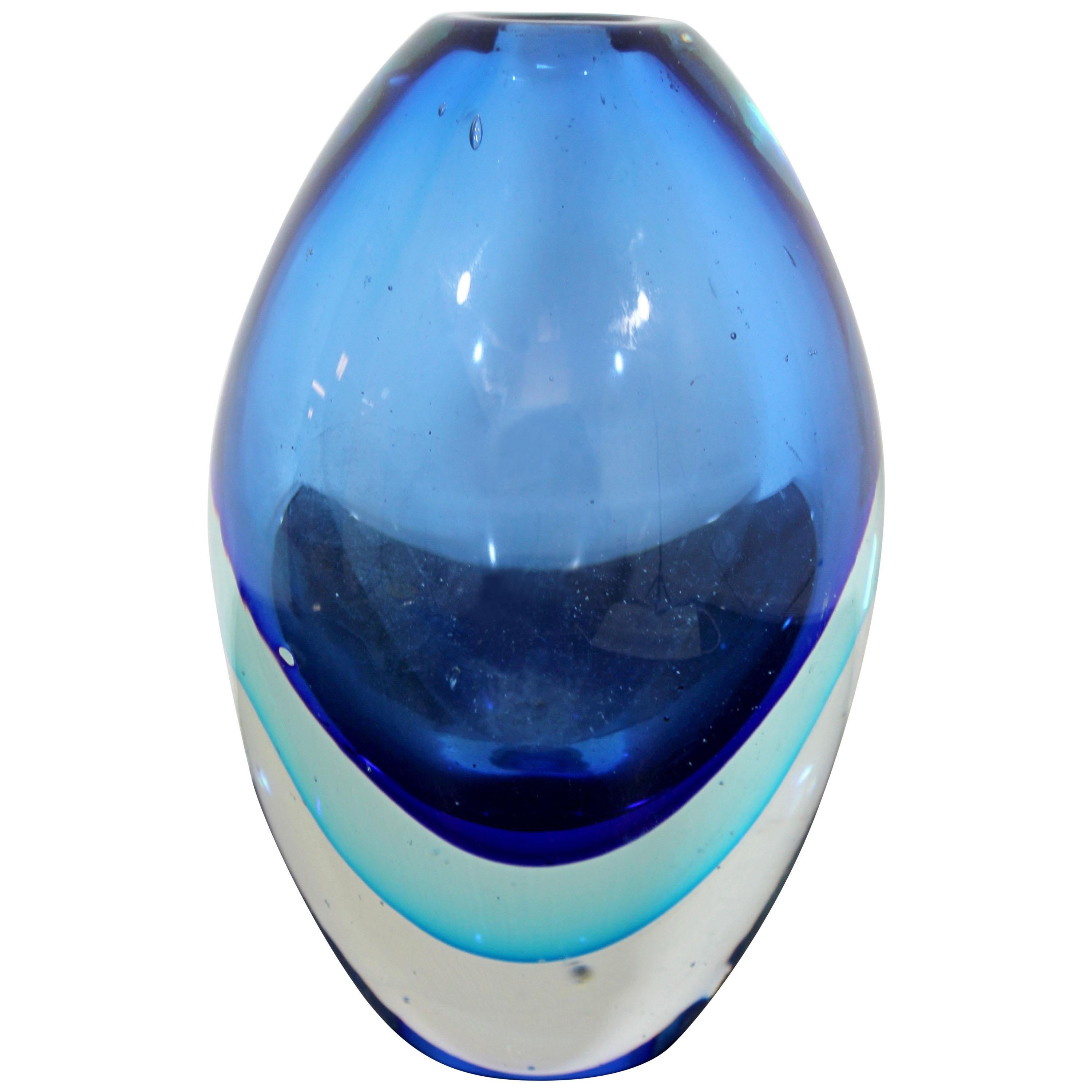 Mid-Century Modern Blue Murano Seguso Glass Sculpture Vessel Vase ...