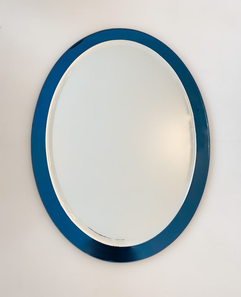 Mid-Century Modern Blue Oval Glass Wall Mirror, Italy 1970s For Sale at ...