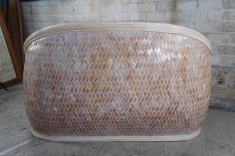 Mid-Century Modern Bohemian Rattan and Split Reed Barrel Back Loveseat ...