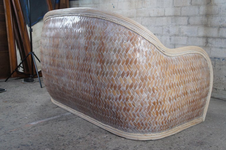 Mid-Century Modern Bohemian Rattan and Split Reed Barrel Back Loveseat ...