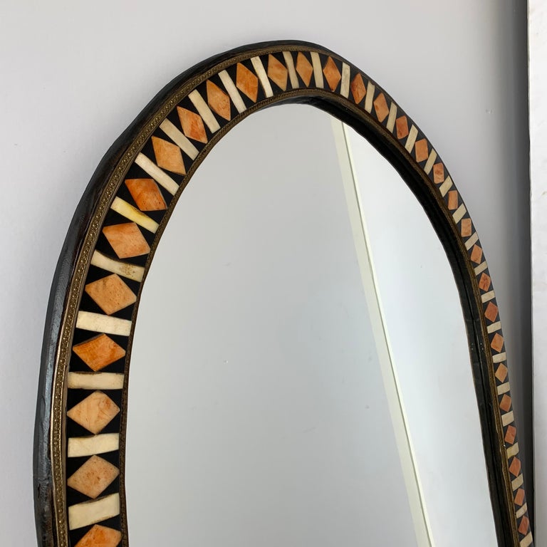 Mid-Century Modern Bone-Inlay Dome Shaped Floor Wall Mirror at 1stDibs
