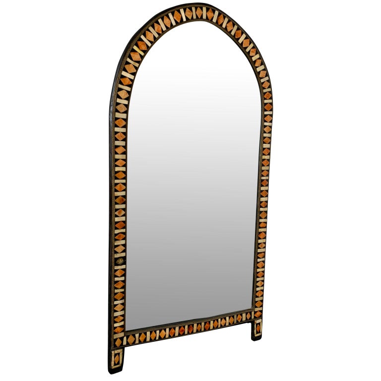 Mid-Century Modern Bone-Inlay Dome Shaped Floor Wall Mirror at 1stDibs