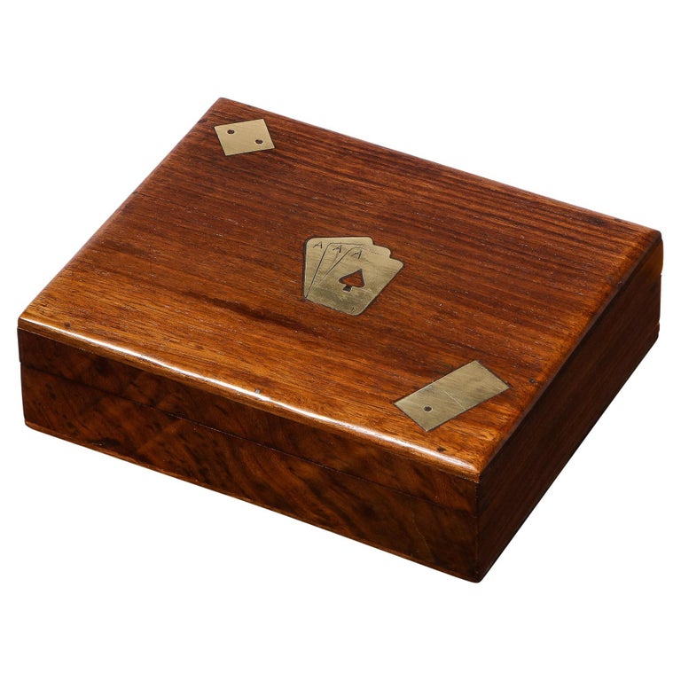 Mid Century Modern Bookmatched Walnut and Brass Inlay Game/ Playing ...