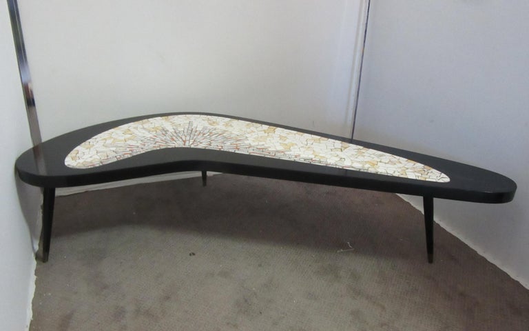 Mid-Century Modern Boomerang Coffee Table with Mosaic Tile Top at 1stDibs