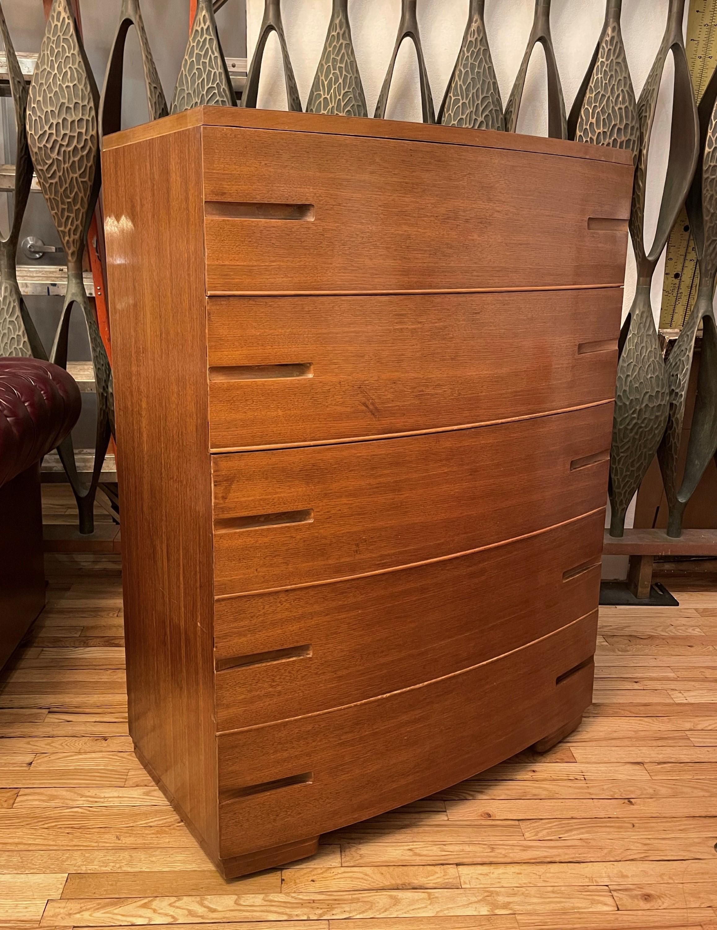 Mid-Century Modern Bow Front Wood 5 Drawer Dresser by Americraft For ...