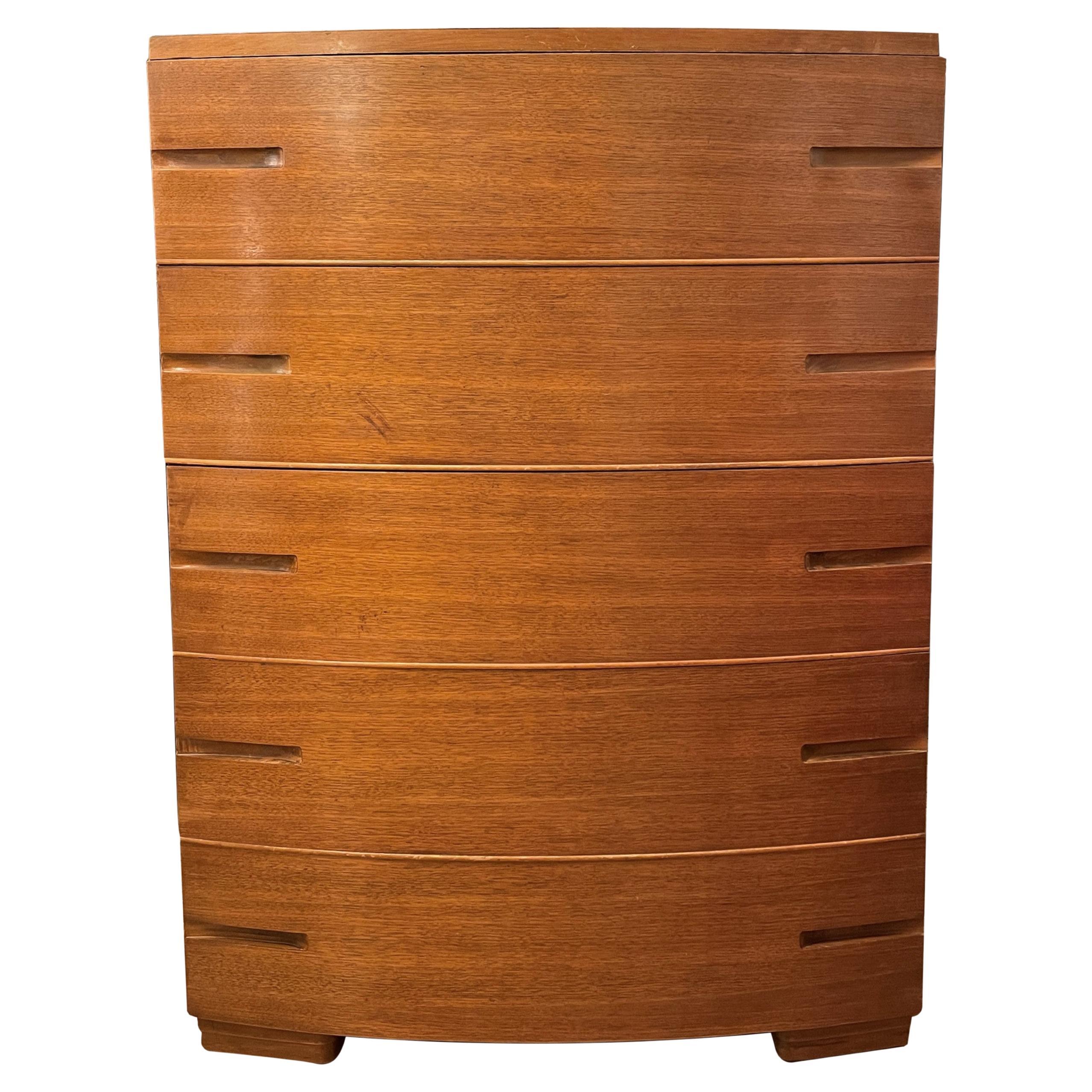 Mid-Century Modern Bow Front Wood 5 Drawer Dresser by Americraft For ...