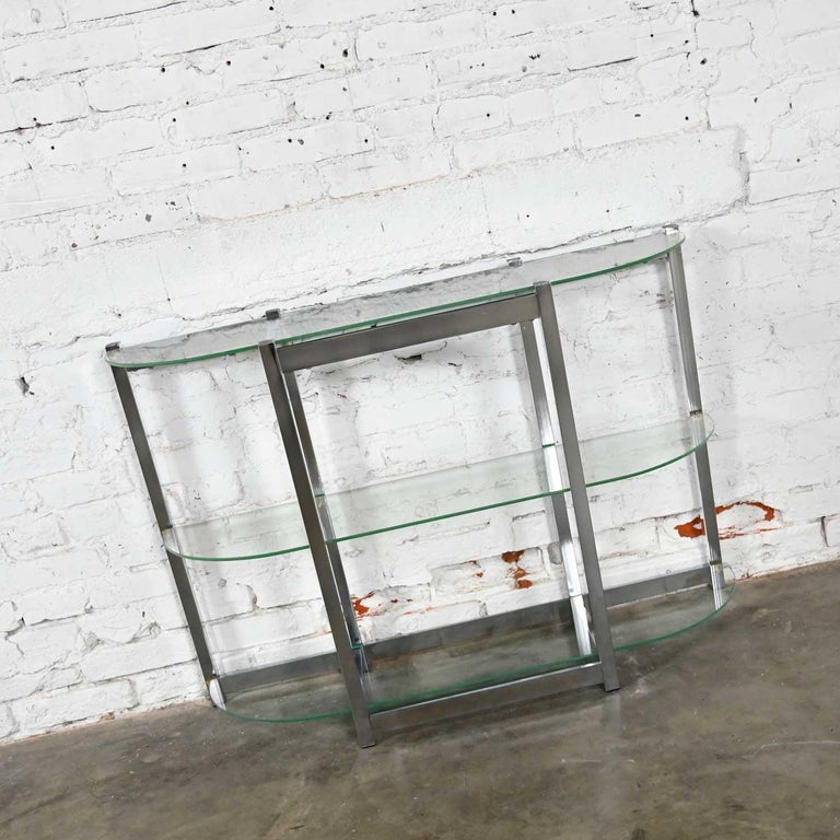 Mid-Century Modern Bow Shape Chrome Sofa Console Table 3 Glass Shelves ...